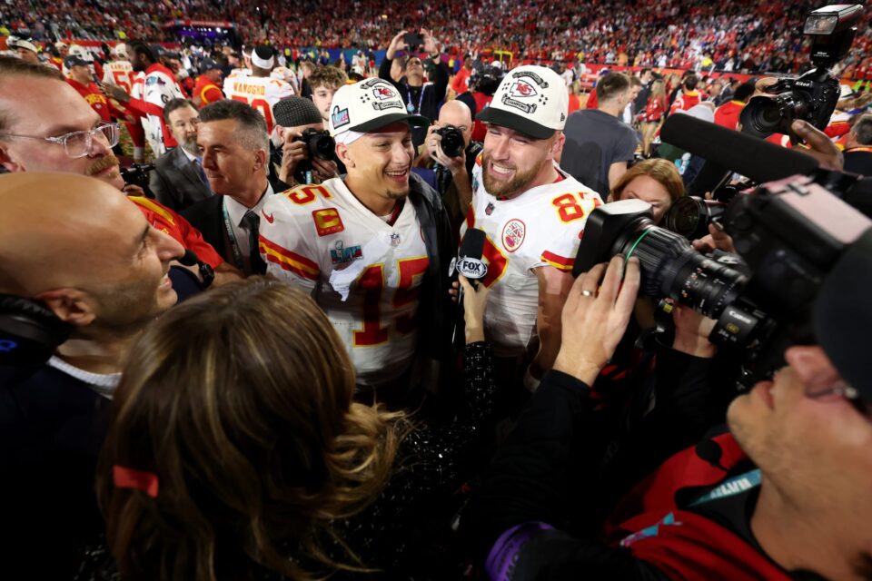 Patrick Mahomes and Travis Kelce deliver epic NSFW post-Super Bowl interview (Video) - Football ...
